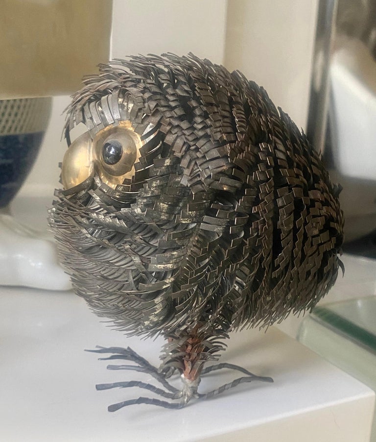 Brutalist Metal Hand Sculpted Owl Attributed to Sergio Bustamonte For Sale at 1stDibs