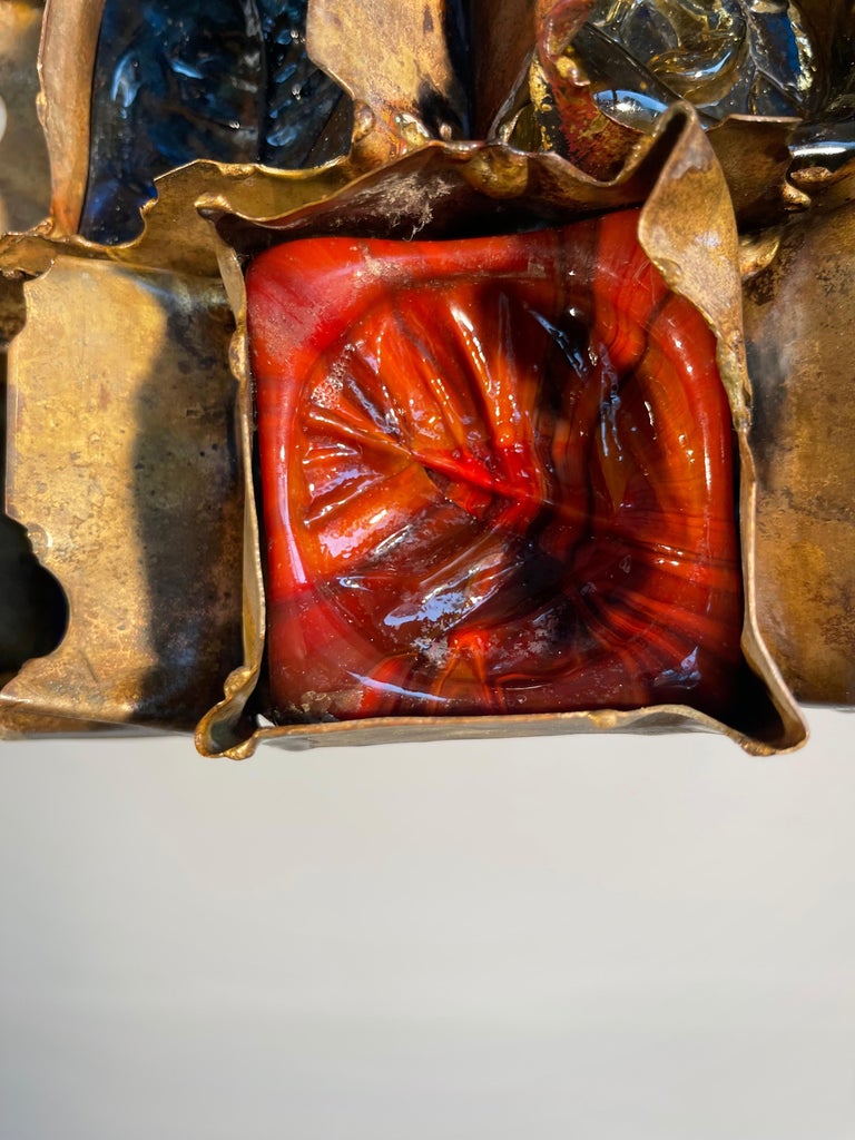 Brutalist Metal and Stained Glass Midcentury Pendant by Artist Felipe ...