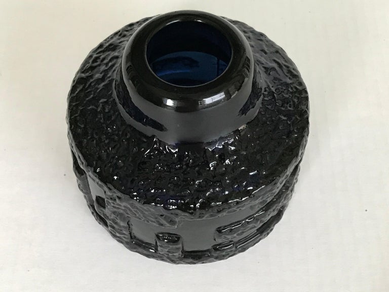 Brutalist Modern Textured Cobalt Blue Glass Vase, Gote Augustsson, Ruda ...