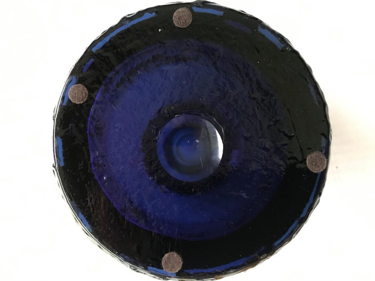 Brutalist Modern Textured Cobalt Blue Glass Vase, Gote Augustsson, Ruda ...