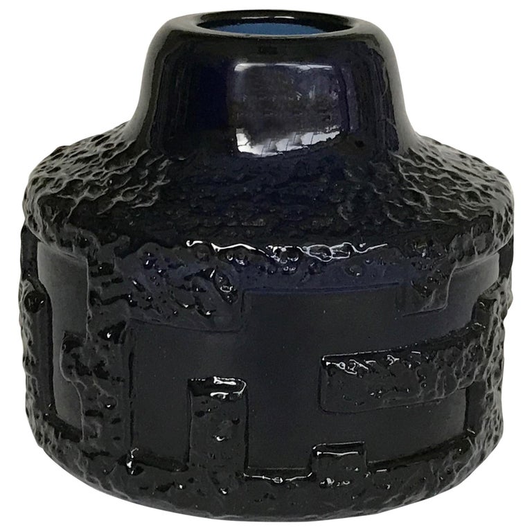Brutalist Modern Textured Cobalt Blue Glass Vase, Gote Augustsson, Ruda ...