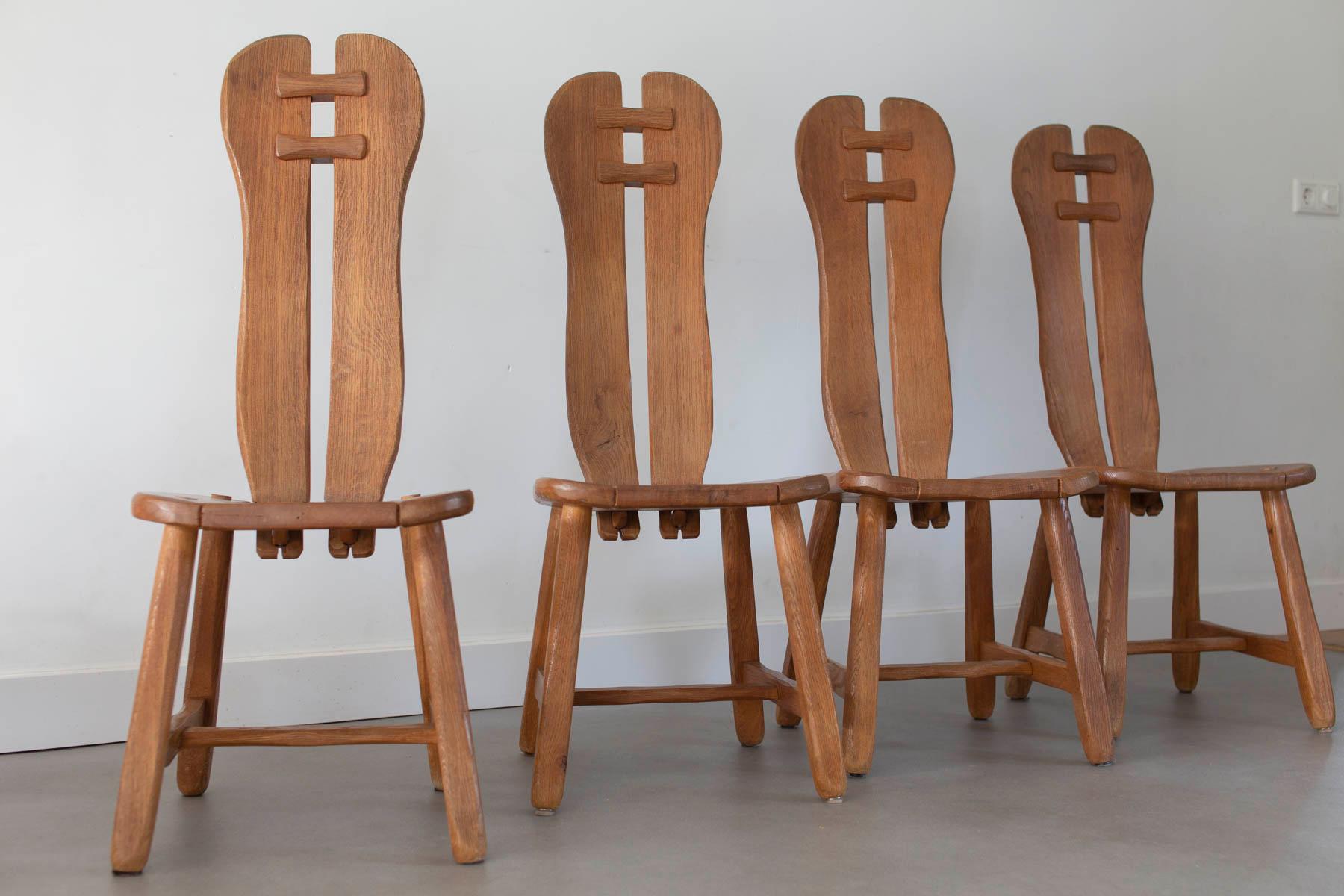 Brutalist Oak Chair by De Puydt 70s for Kunstmeubelen For Sale at 1stDibs