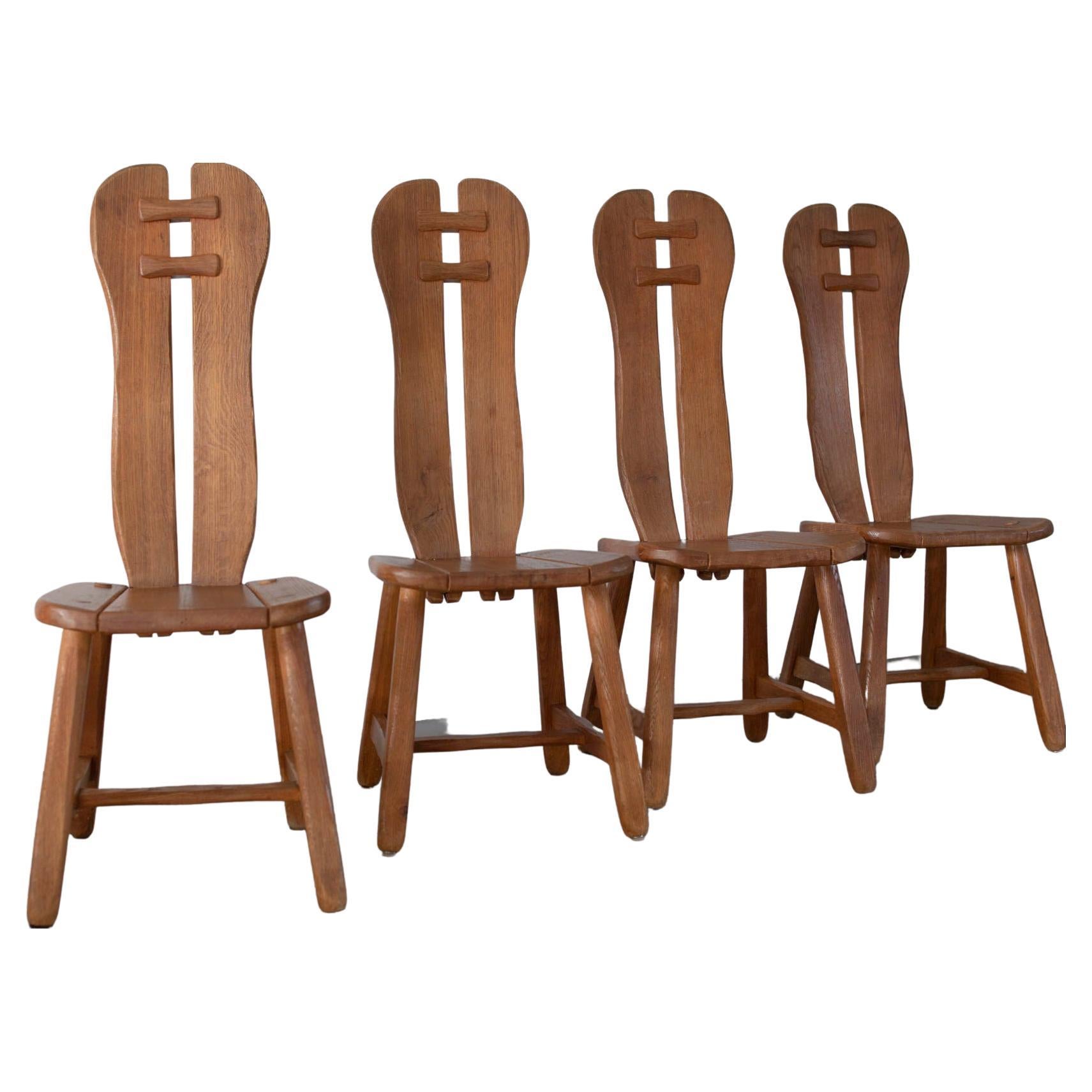 Mid-Century Modern Set of 7 Brutalist Chairs, Oak, De Puydt, Belgium ...