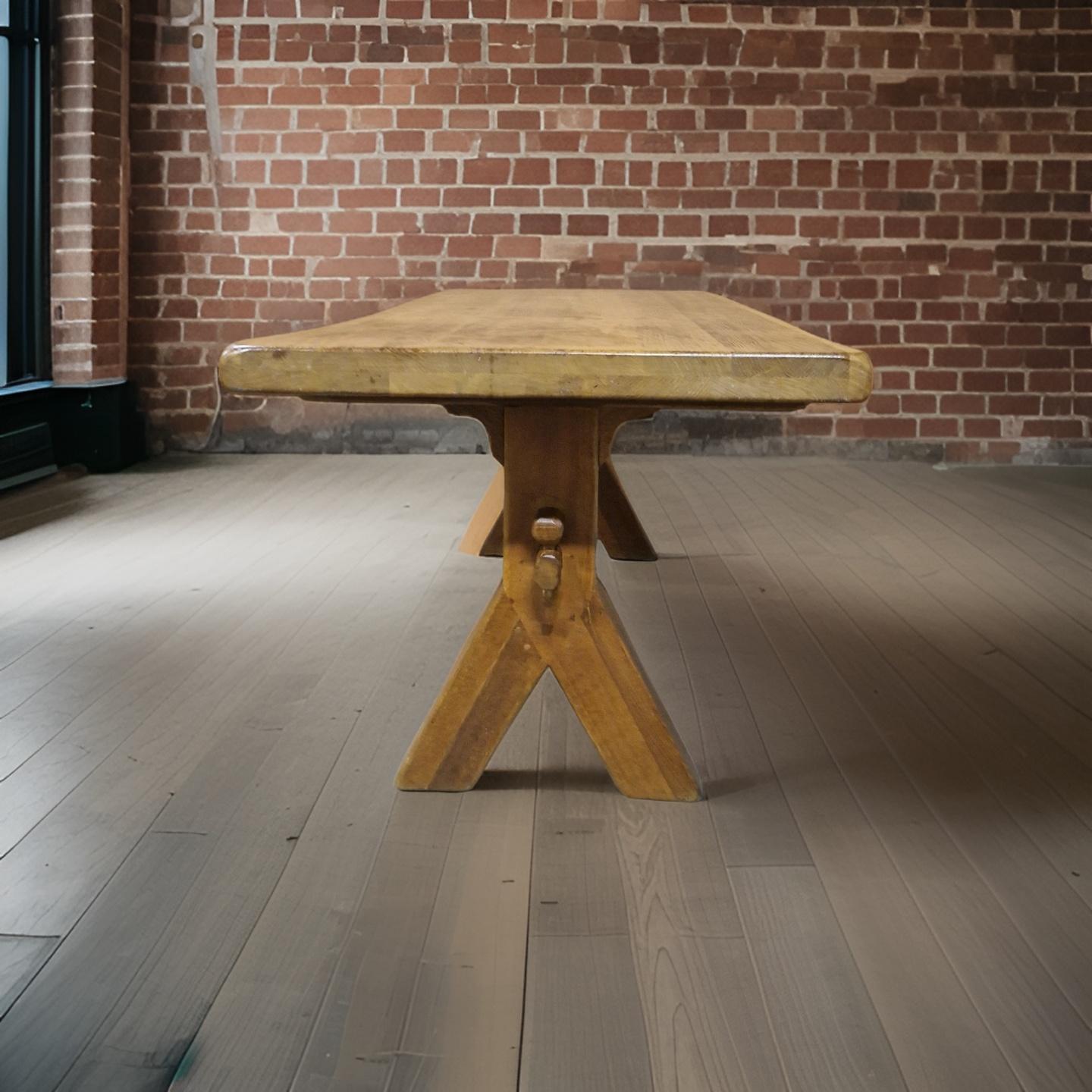 Brutalist oak dining set by de Puydt, Belgium 1970s at 1stDibs
