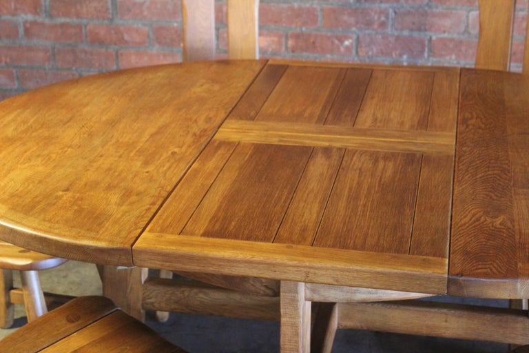 Brutalist Oak Dining Table and Chairs by De Puydt, Belgium, 1970s For ...