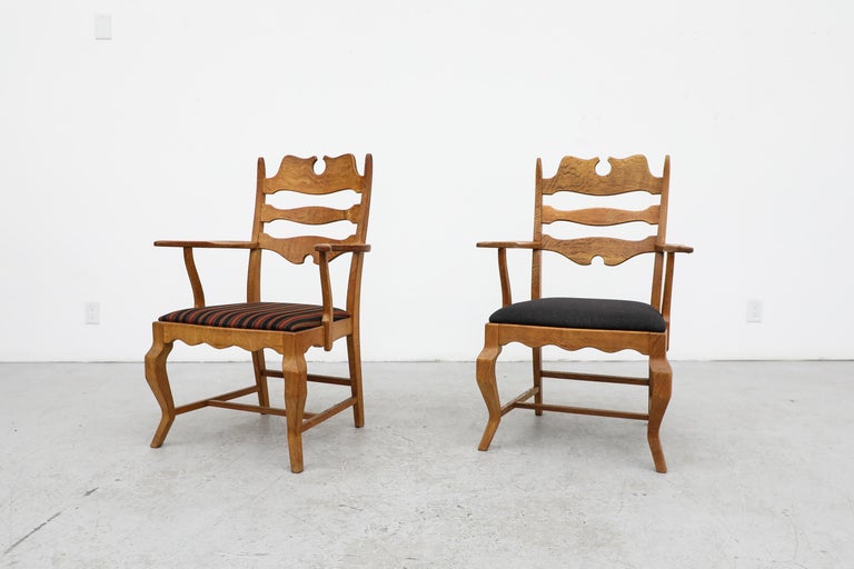 Brutalist Oak Razorback Arm Chairs Attributed to Henning Kjaernulf For ...