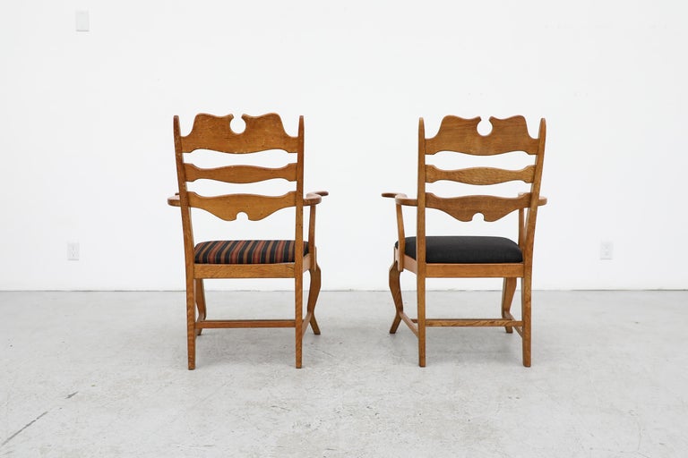 Brutalist Oak Razorback Arm Chairs Attributed to Henning Kjaernulf For ...