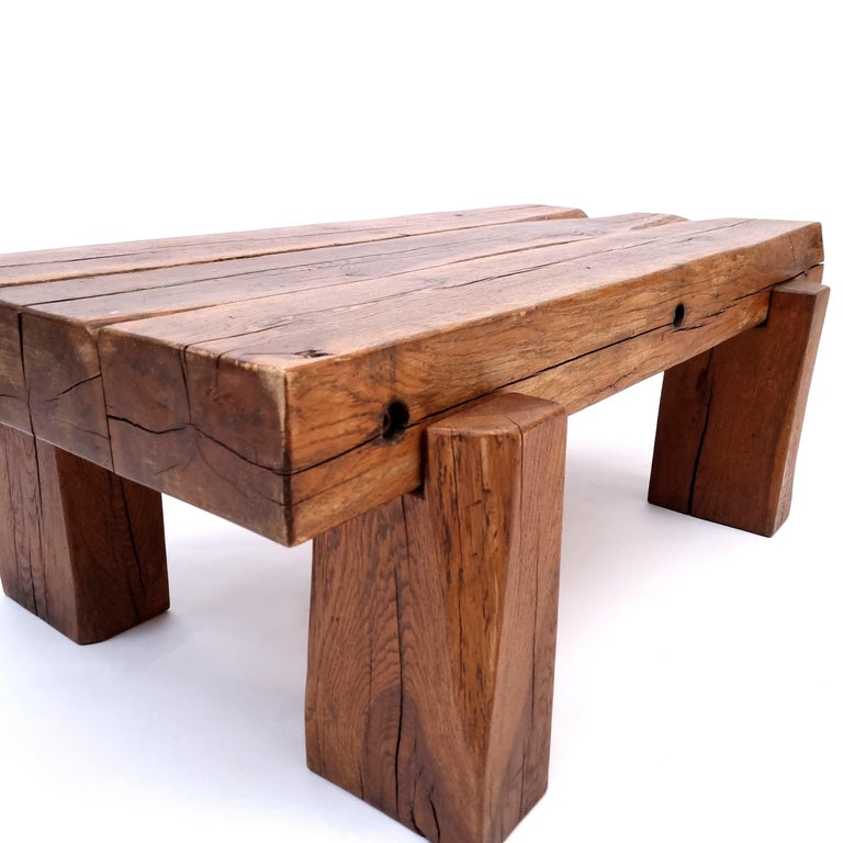 Brutalist Oak Sleeper Coffee or Side Table, 1970s For Sale at 1stDibs