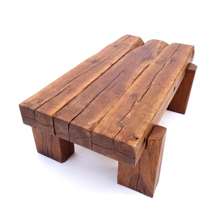 Brutalist Oak Sleeper Coffee or Side Table, 1970s For Sale at 1stDibs