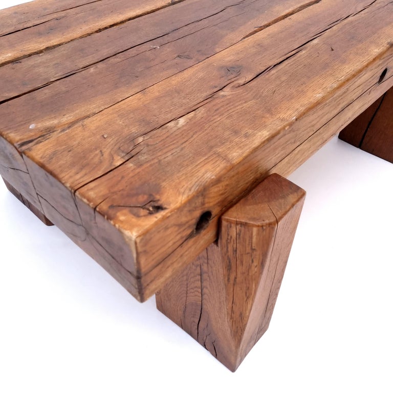 Brutalist Oak Sleeper Coffee or Side Table, 1970s For Sale at 1stDibs