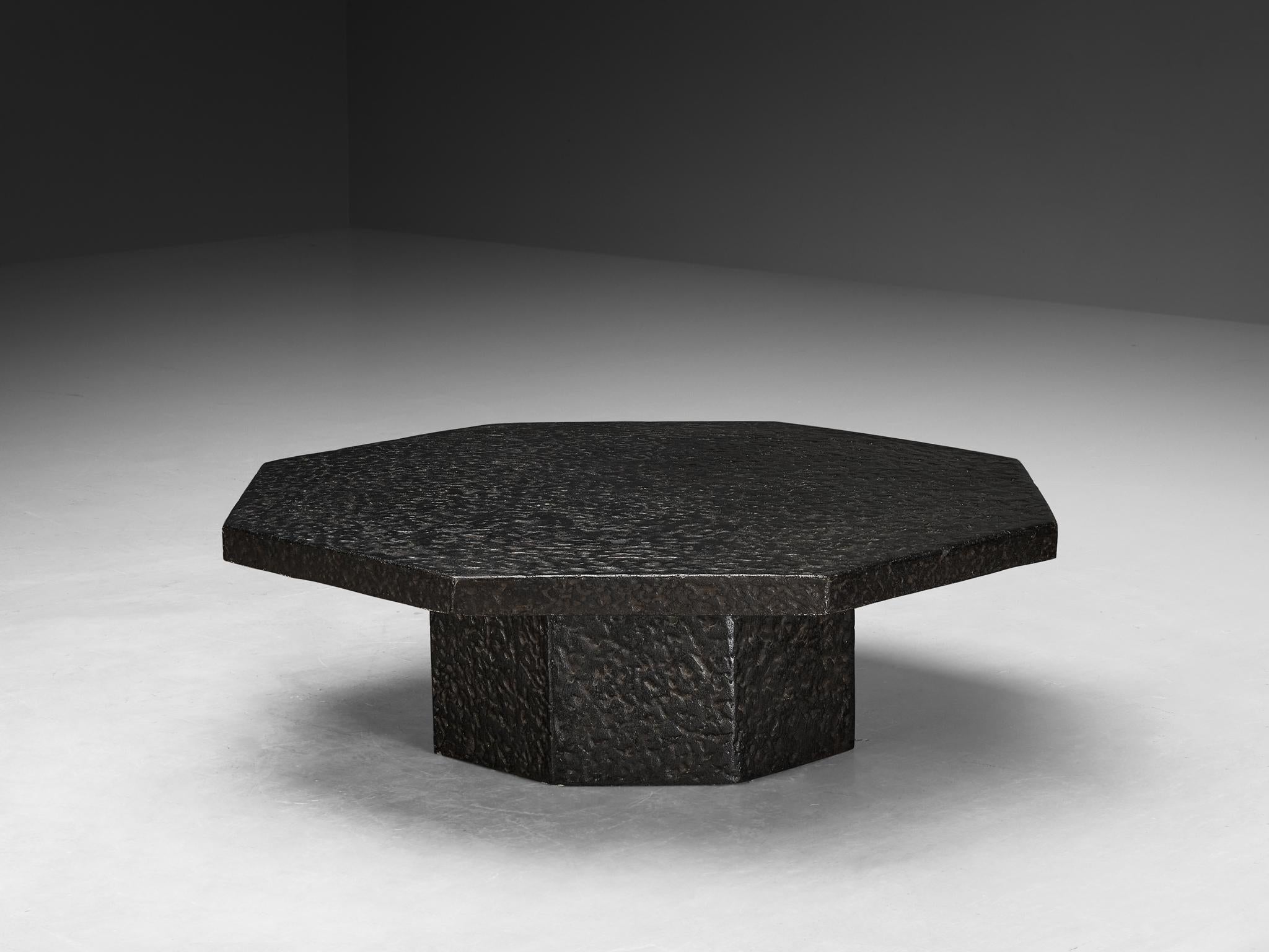 Brutalist Octagonal Coffee Table in Black Stone Look Resin For Sale at ...