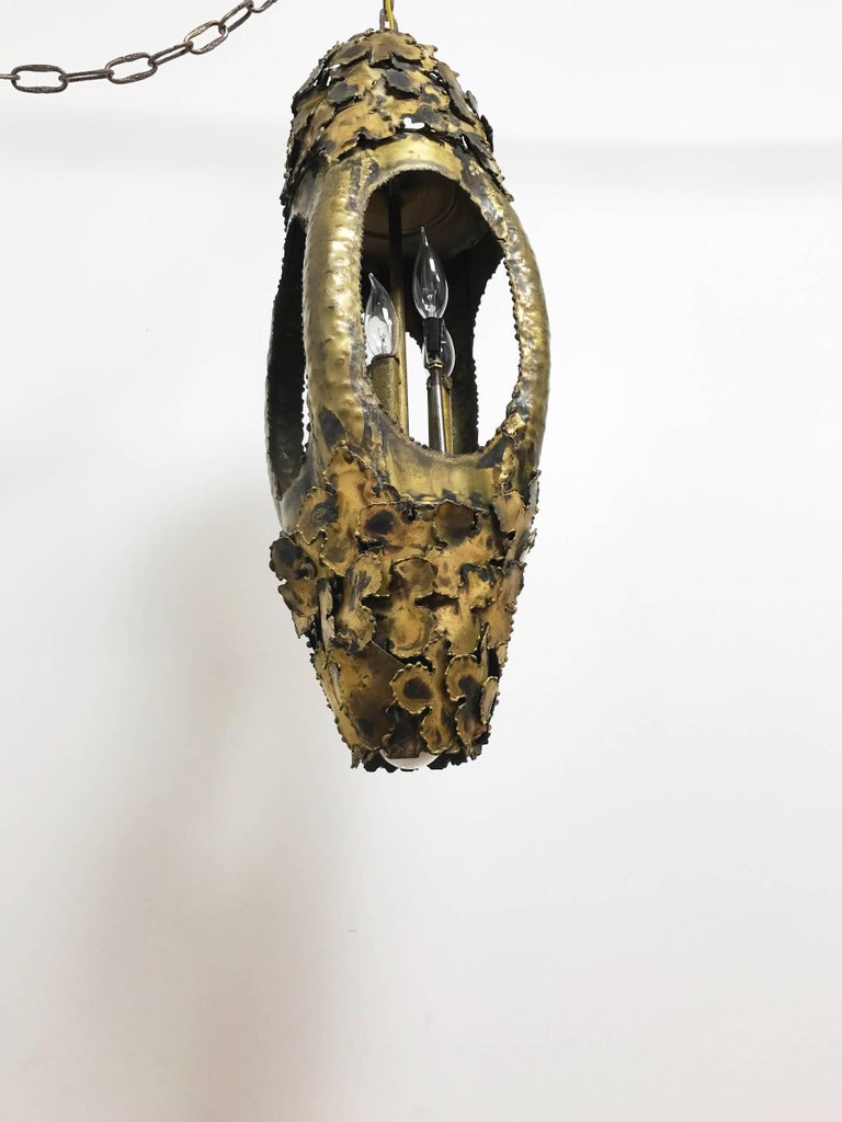 Brutalist Pendant or Lantern Executed in Torch-Cut Brass by Tom Greene ...