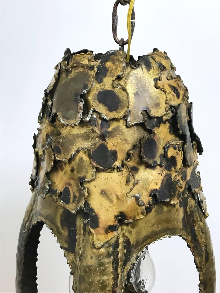 Brutalist Pendant or Lantern Executed in Torch-Cut Brass by Tom Greene ...