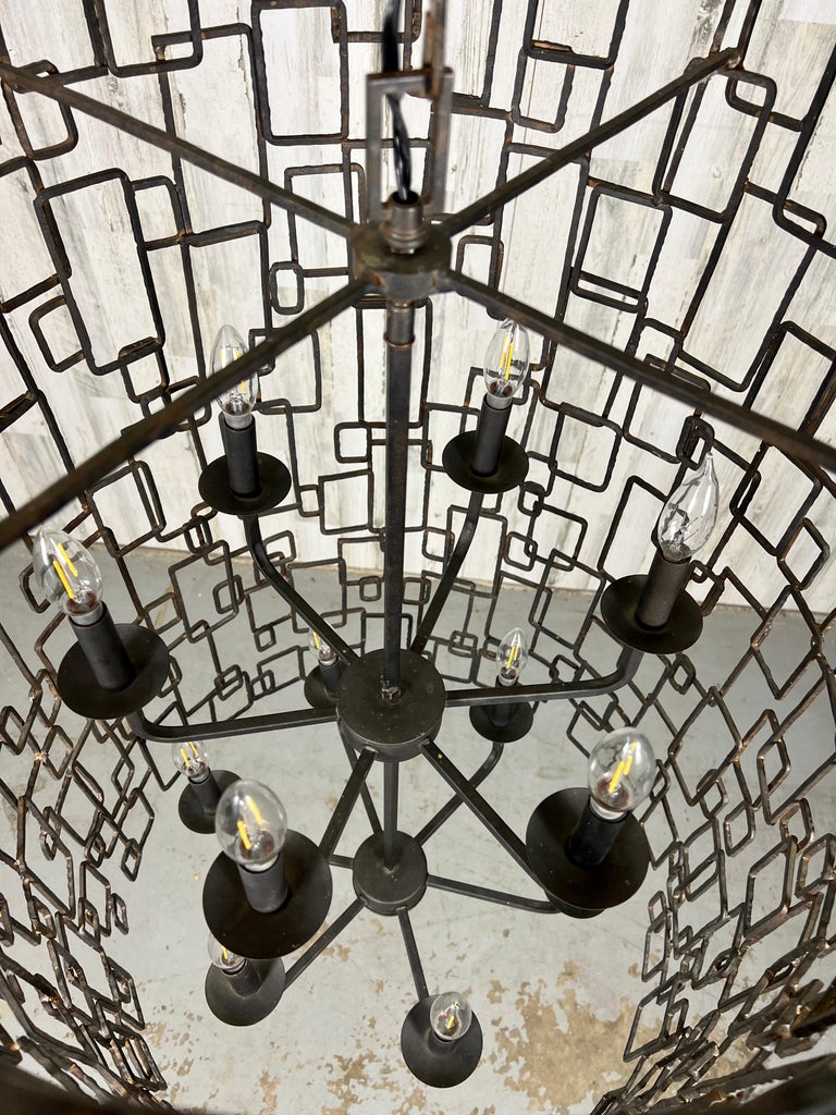 Brutalist Rectangle Link Foyer Chandelier For Sale at 1stDibs
