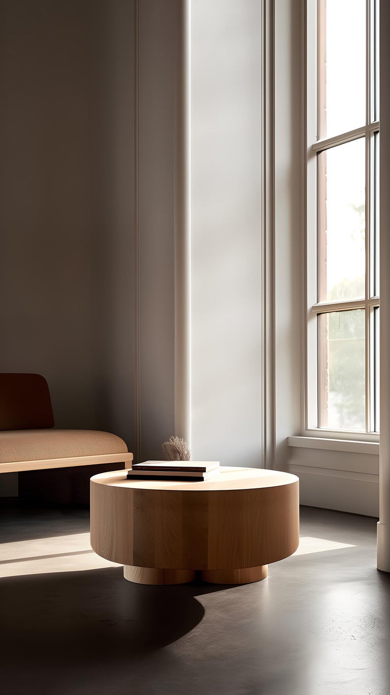 Brutalist Round Coffee Table in Red Oak Wood Veneer, Podio by NONO For ...