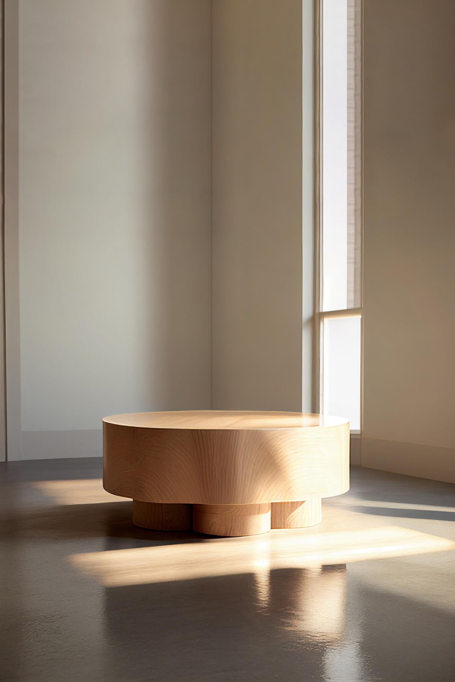 Brutalist Round Coffee Table in Red Oak Wood Veneer, Podio by NONO at ...