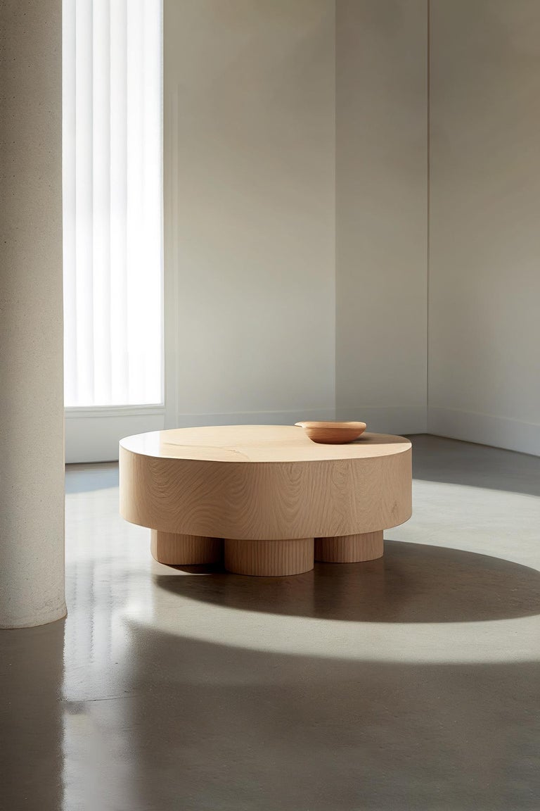 Brutalist Round Coffee Table in Red Oak Wood Veneer, Podio by NONO For ...