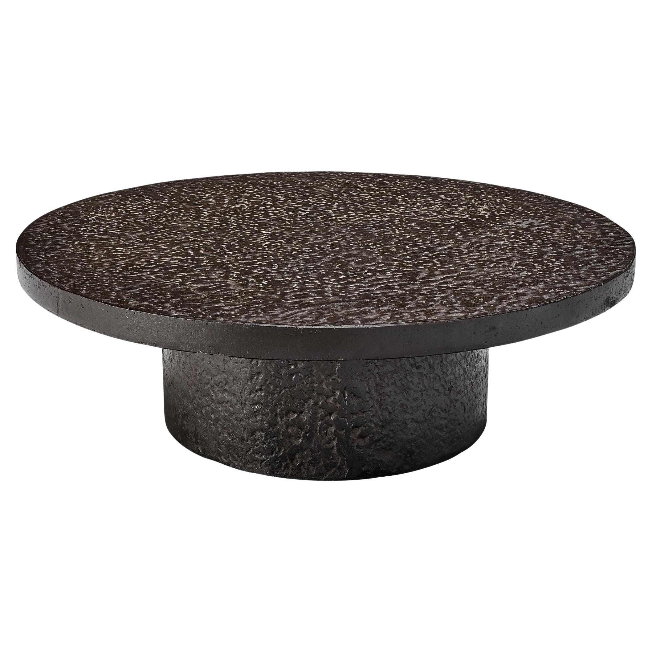 Round Stone Iron Look Coffee Table For Sale at 1stDibs