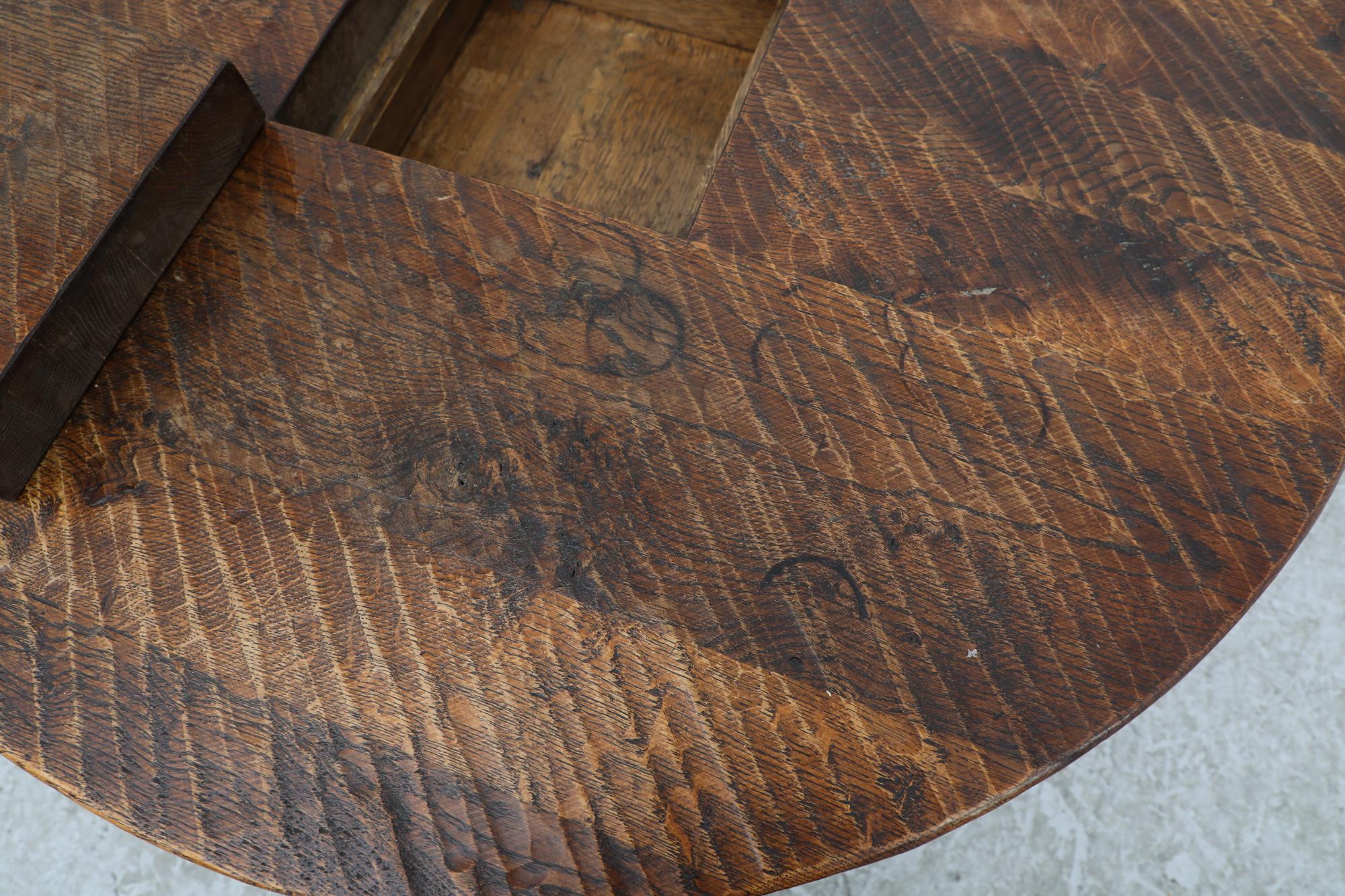 Brutalist Round Solid Oak Coffee Table with Stash Box at 1stDibs