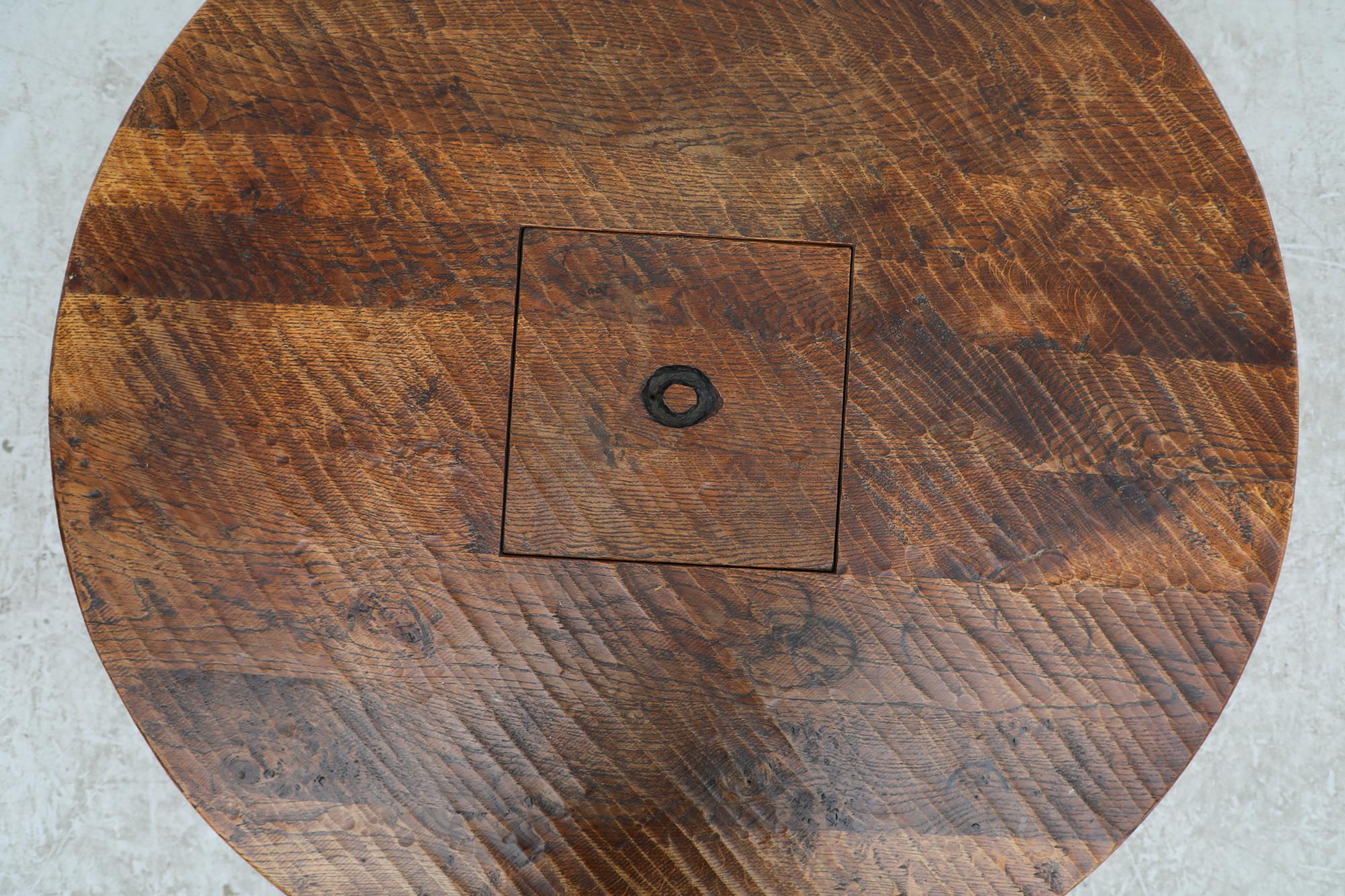 Brutalist Round Solid Oak Coffee Table with Stash Box at 1stDibs