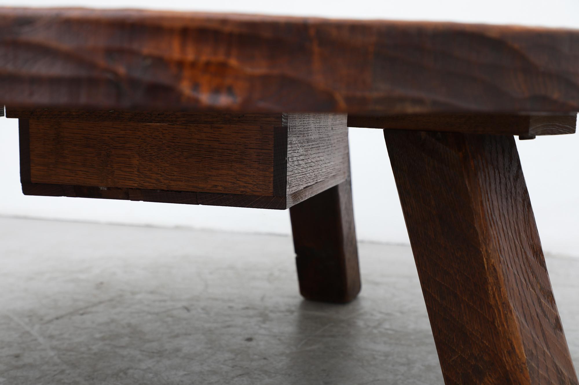 Brutalist Round Solid Oak Coffee Table with Stash Box at 1stDibs