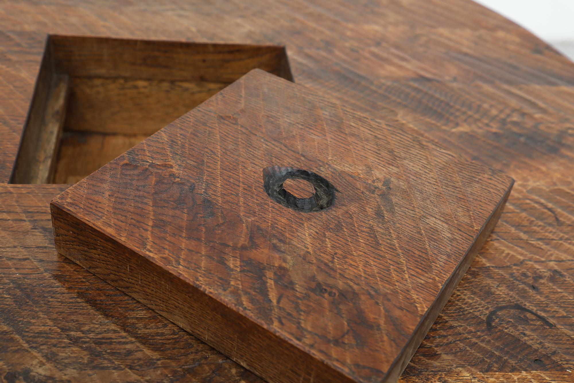 Brutalist Round Solid Oak Coffee Table with Stash Box at 1stDibs