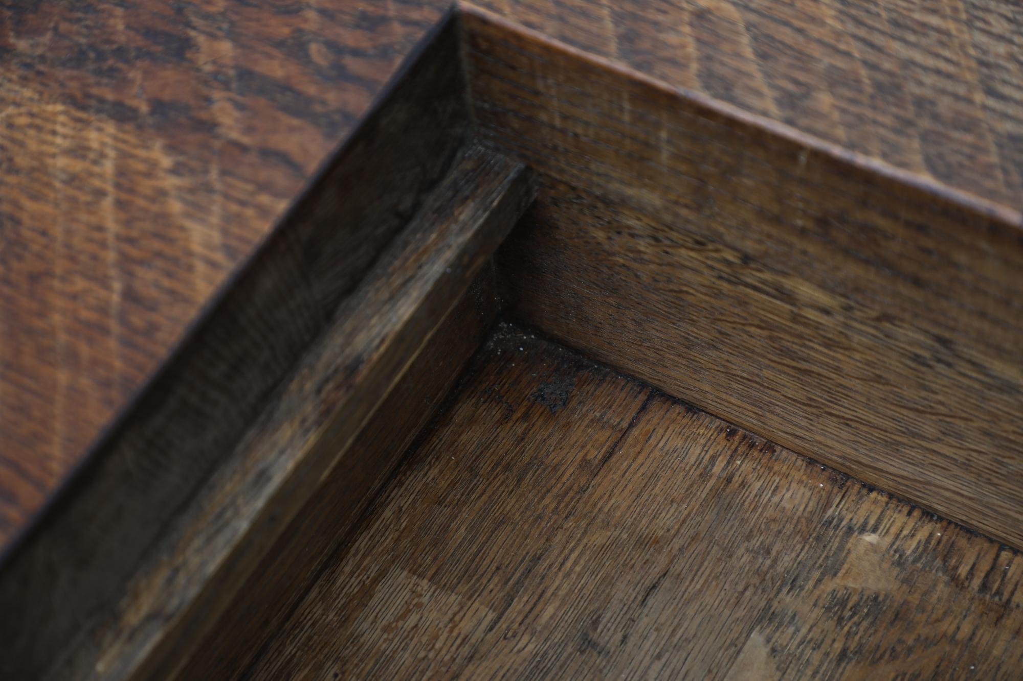 Brutalist Round Solid Oak Coffee Table with Stash Box at 1stDibs