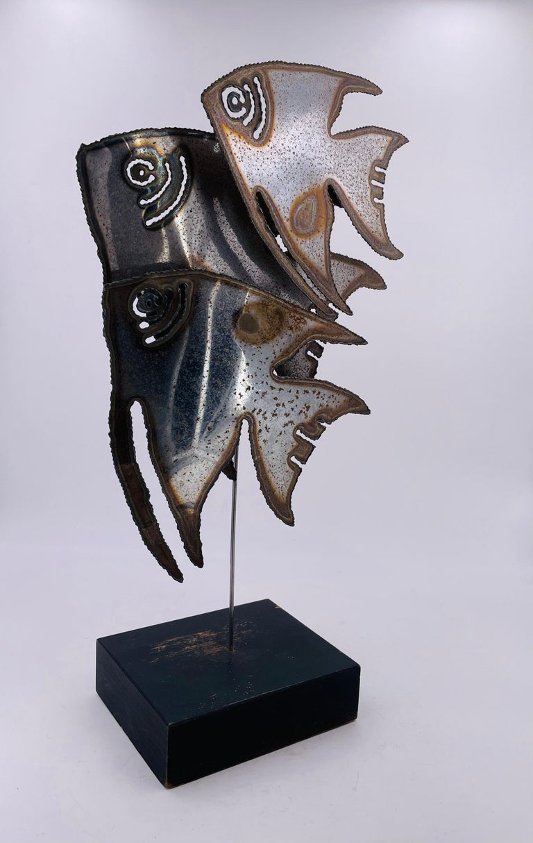 Brutalist School of Fish Metal Sculpture in the Style of Curtis Jere ...