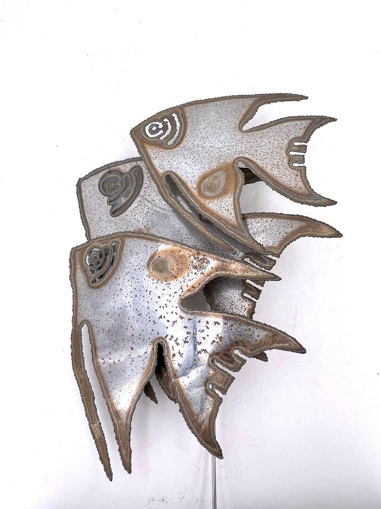 Brutalist School of Fish Metal Sculpture in the Style of Curtis Jere ...