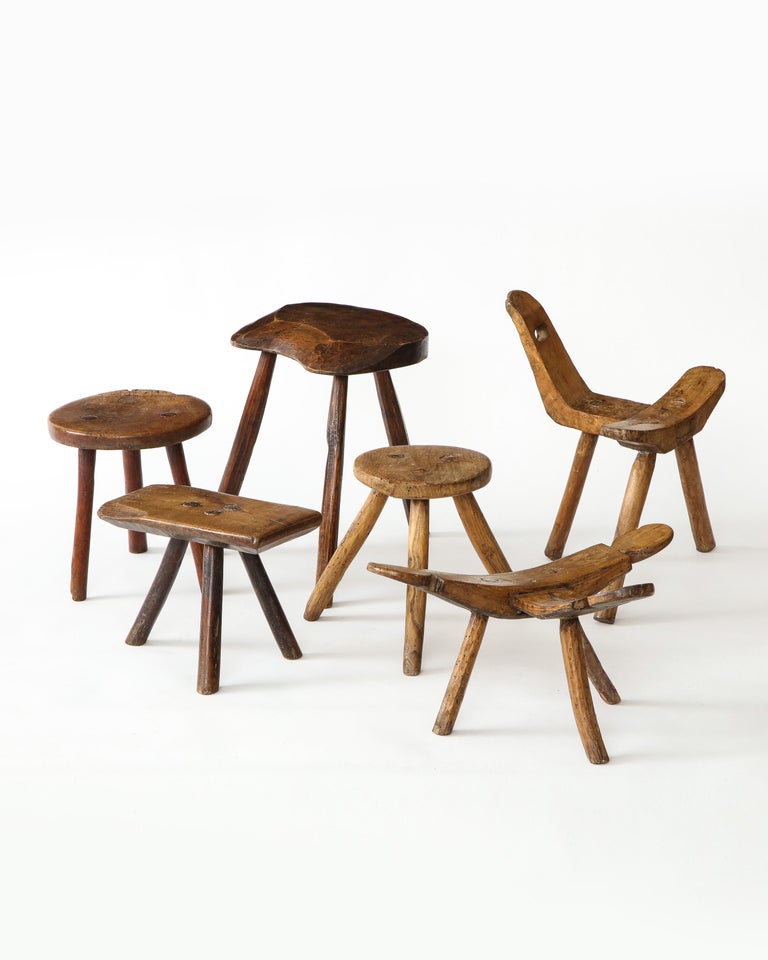 Brutalist Sculptural Rustic European Elm Stool For Sale at 1stDibs