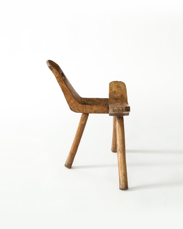 Brutalist Sculptural Rustic European Elm Stool For Sale at 1stDibs