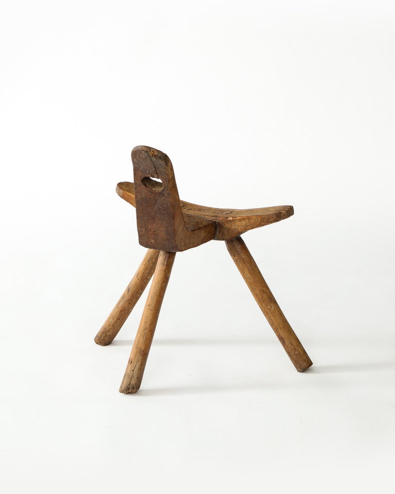 Brutalist Sculptural Rustic European Elm Stool For Sale at 1stDibs
