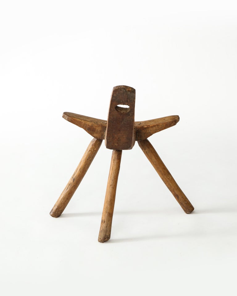 Brutalist Sculptural Rustic European Elm Stool For Sale at 1stDibs