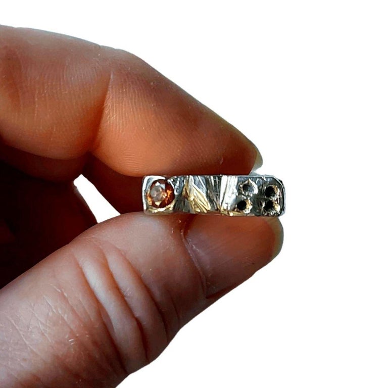 Brutalist Silver Ring with Gemstones For Sale at 1stDibs