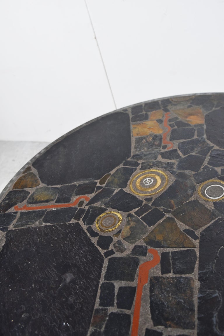 Brutalist Slate Stone Round Coffee Table, 1990s at 1stDibs