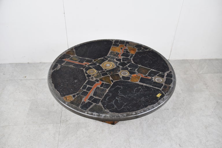 Brutalist Slate Stone Round Coffee Table, 1990s at 1stDibs