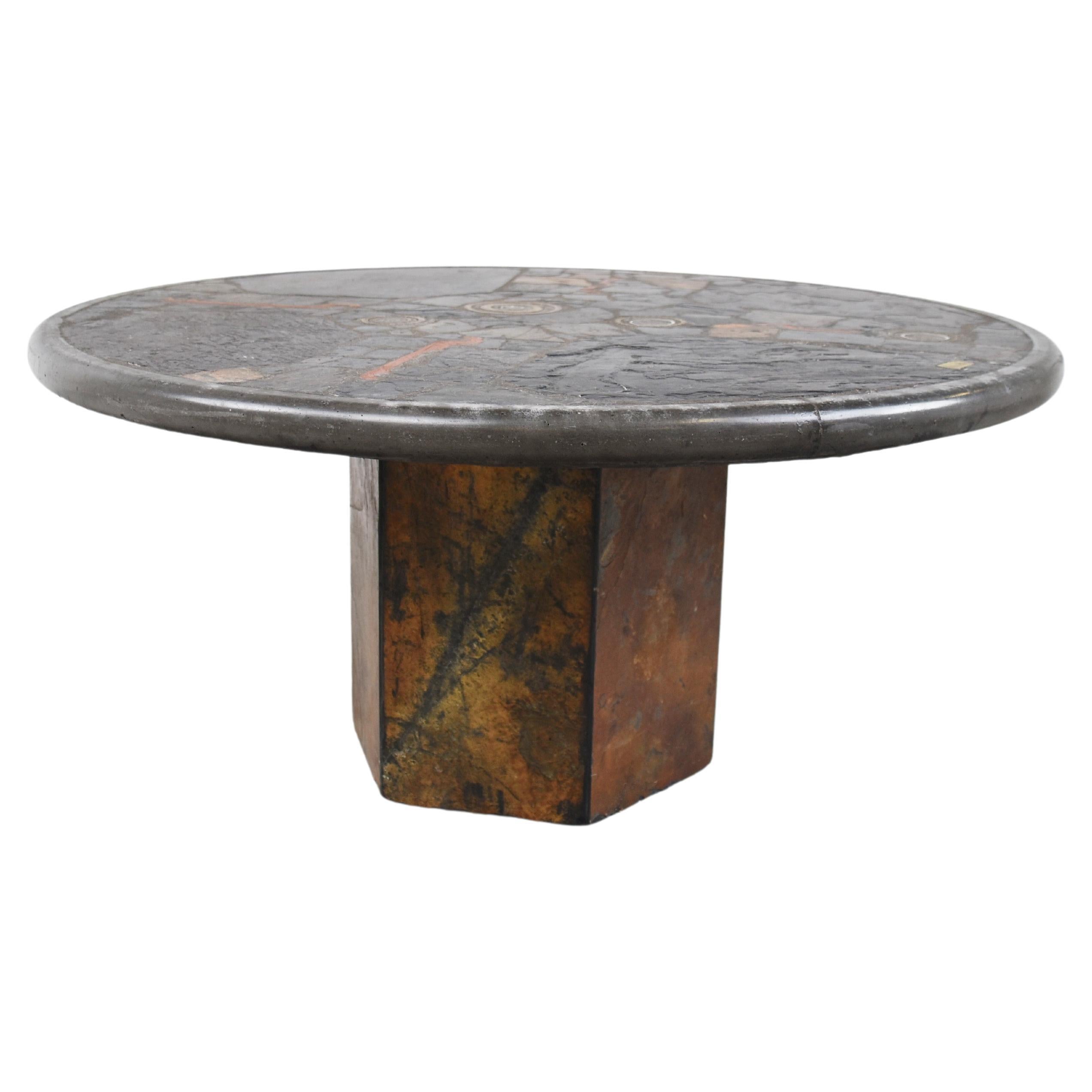 Round Stone Iron Look Coffee Table For Sale at 1stDibs