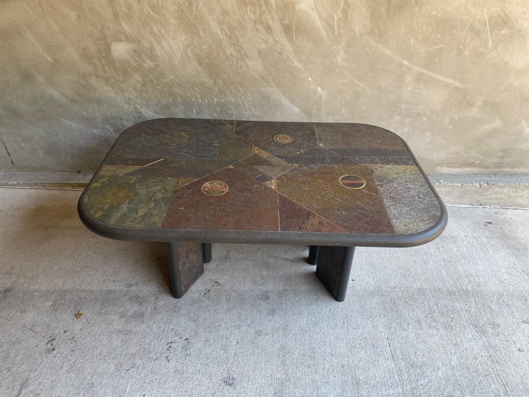Brutalist Slate Tile Cocktail Table, Belgium, 1970's at 1stDibs