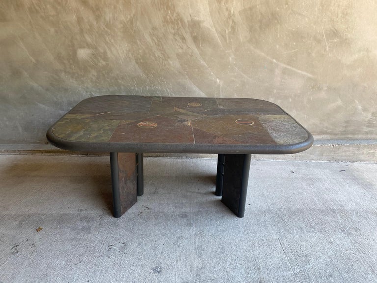 Brutalist Slate Tile Cocktail Table, Belgium, 1970's at 1stDibs