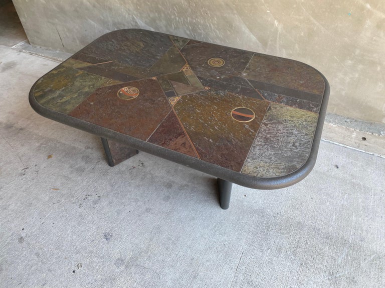 Brutalist Slate Tile Cocktail Table, Belgium, 1970's at 1stDibs