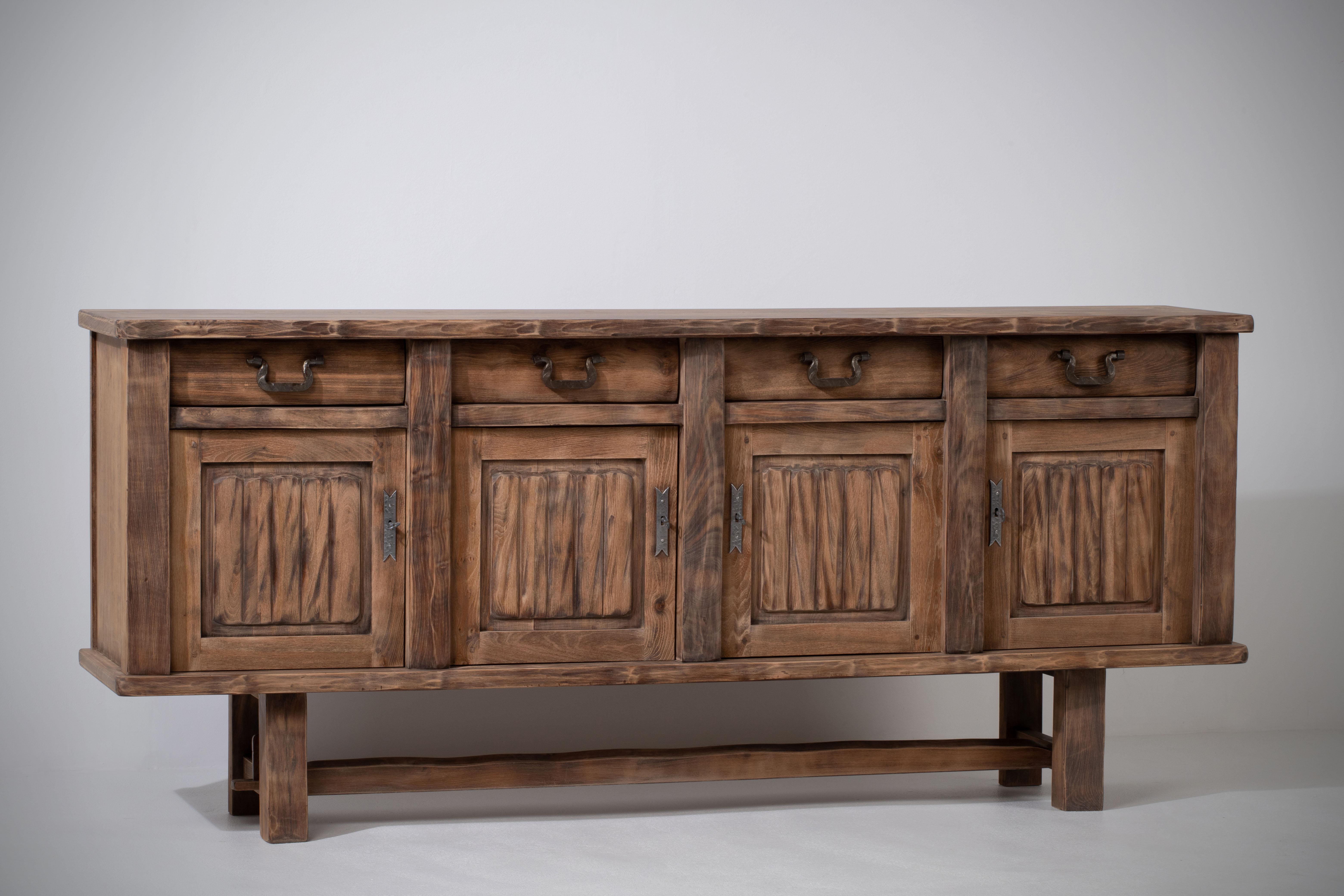 Brutalist Solid Elm Sideboard by Olavi Hanninen For Sale at 1stDibs