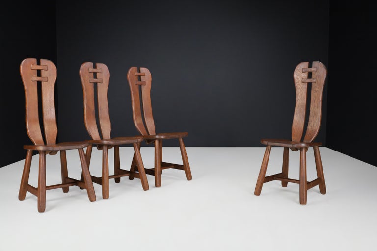Brutalist Solid Oak Art Dining Chairs by "Kunstmeubelen De Puydt ...