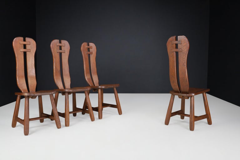 Brutalist Solid Oak Art Dining Chairs by "Kunstmeubelen De Puydt ...