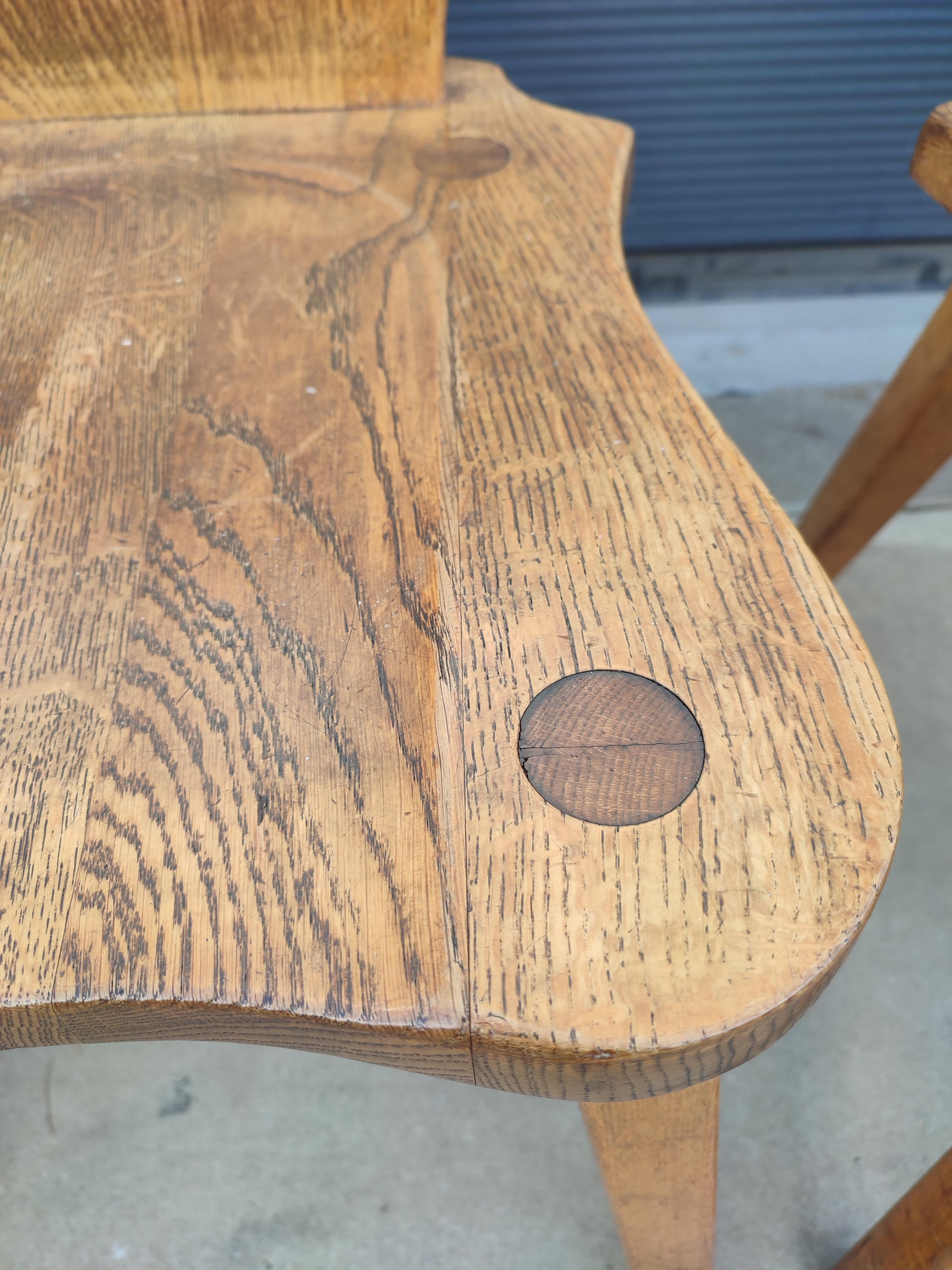 Brutalist Solid Oak Dining Chairs Set of 6 For Sale at 1stDibs