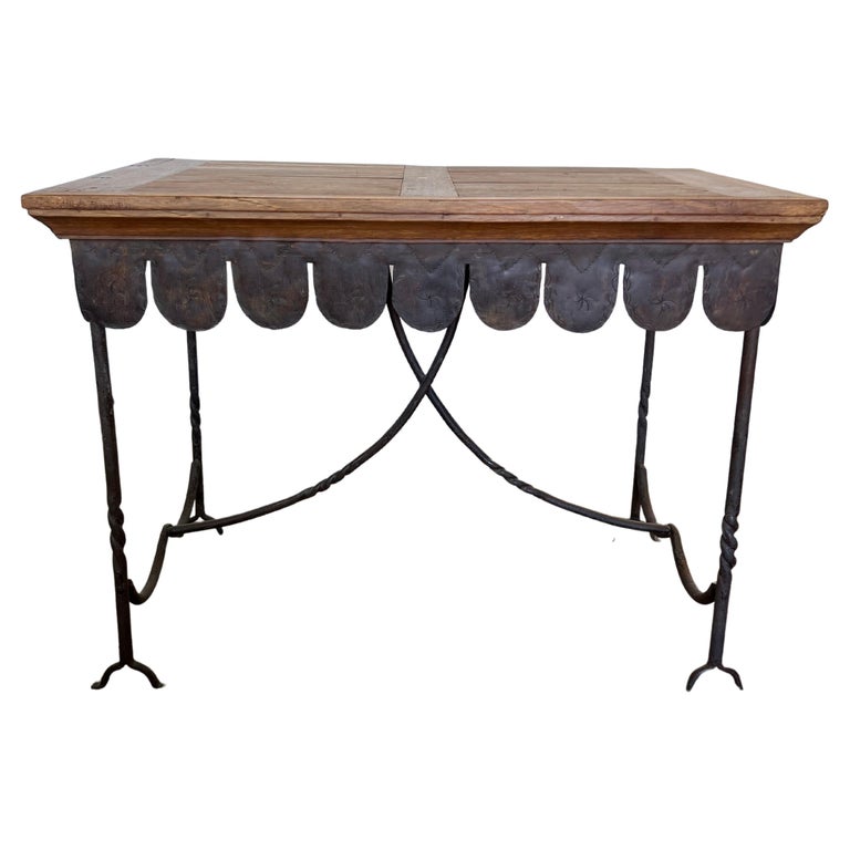 Brutalist Solid Walnut and Cast Iron Scalloped Console Table For Sale ...