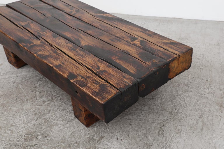Brutalist Solid Wood Railroad Style Coffee Table at 1stDibs