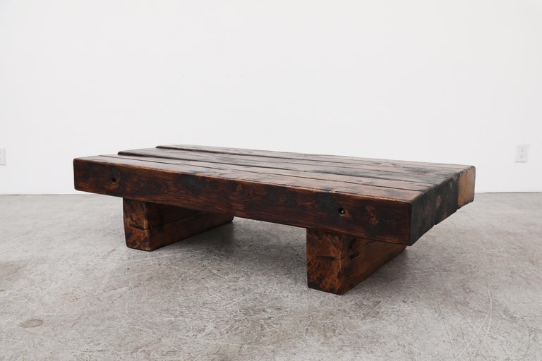 Brutalist Solid Wood Railroad Style Coffee Table at 1stDibs