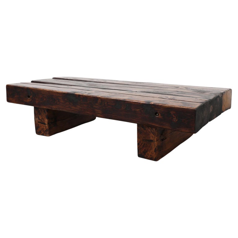 Brutalist Solid Wood Railroad Style Coffee Table at 1stDibs