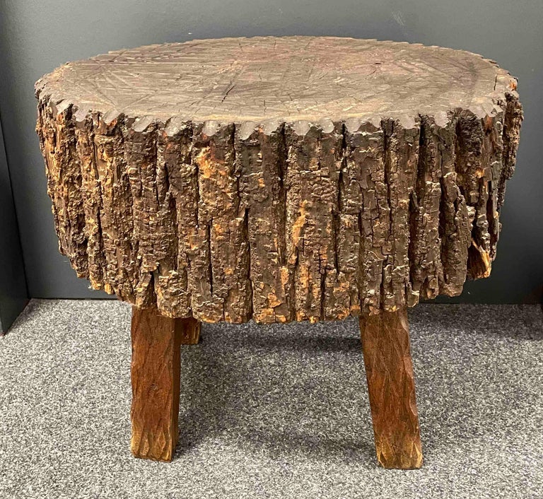Brutalist Spanish Provincial Antique Rustic Style Chopping Block Table ...