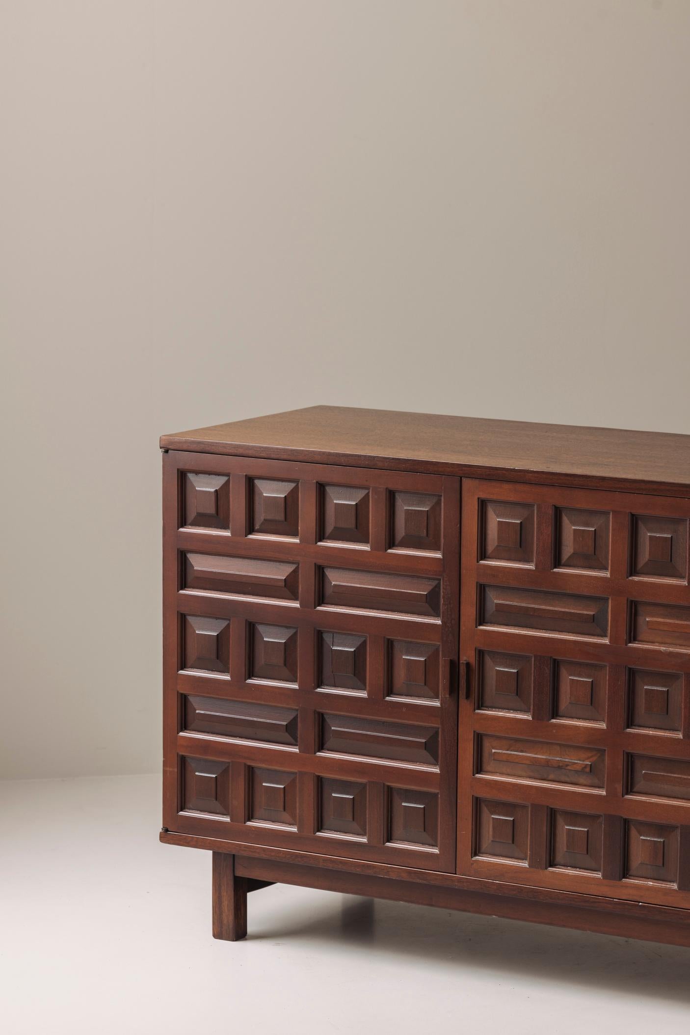 Brutalist Spanish sideboard with graphical doors, 1970s. For Sale at ...